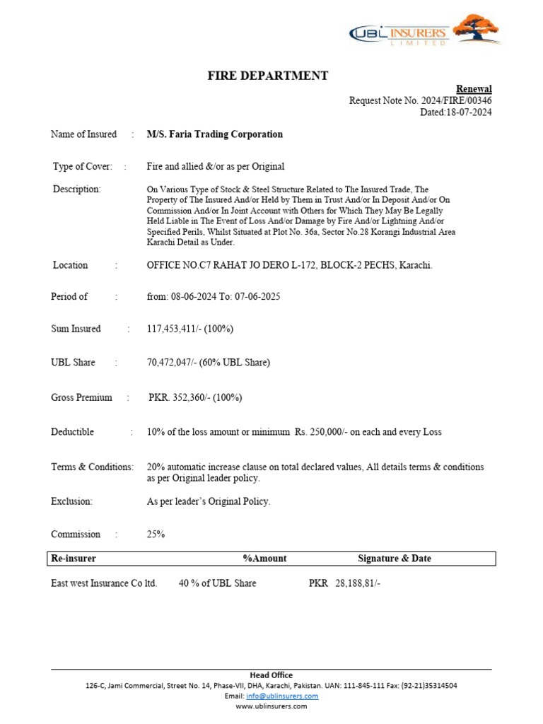 Faaria Trading Corporation | PDF | Insurance | Deductible