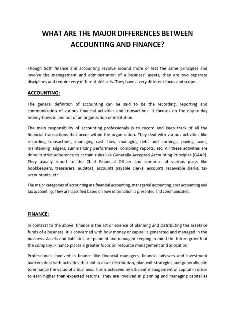 Difference Between Finance and Accounting | PDF | Accounting | Corporations