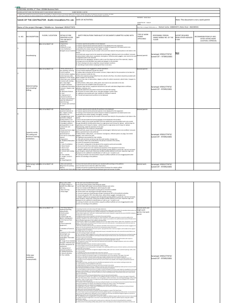 OHSE Vendor PreTask Plan Format 01 | PDF | Scaffolding | Electrical ...