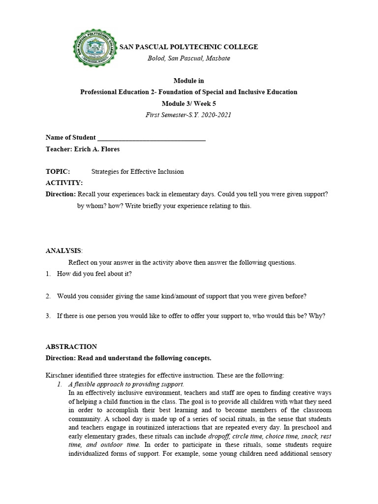 Module For Prof Ed 2 Week 5 and 6 | PDF | Inclusion (Education ...
