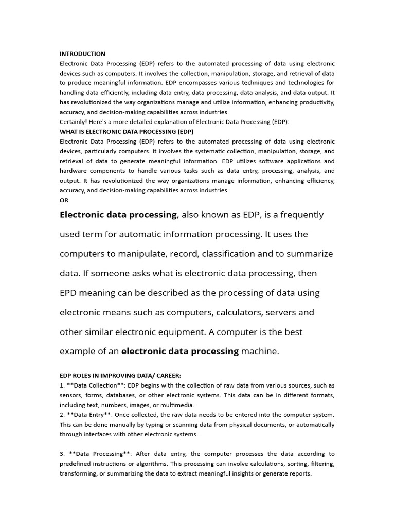 Electronic Data Processing, Also Known As EDP, Is A Frequently | PDF | Data Science | Data