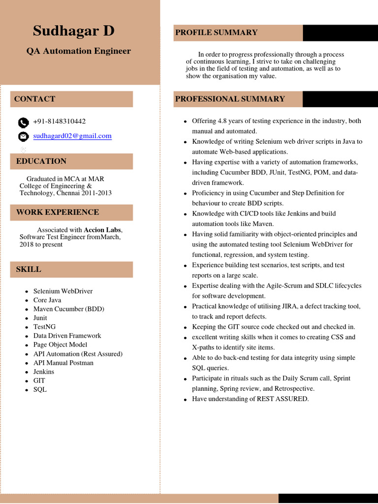 Sudhagar Resume | PDF | Software Testing | Selenium (Software)