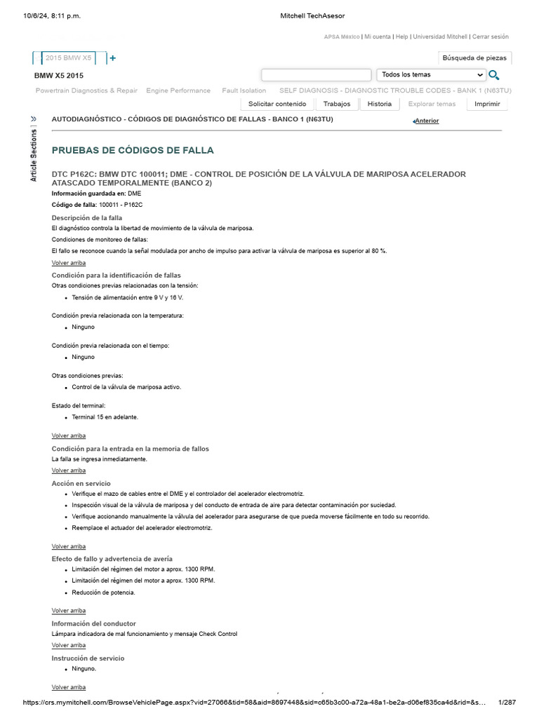 DTC P162C: BMW DTC 100011 Dme - Control de Posición de La Válvula de ...