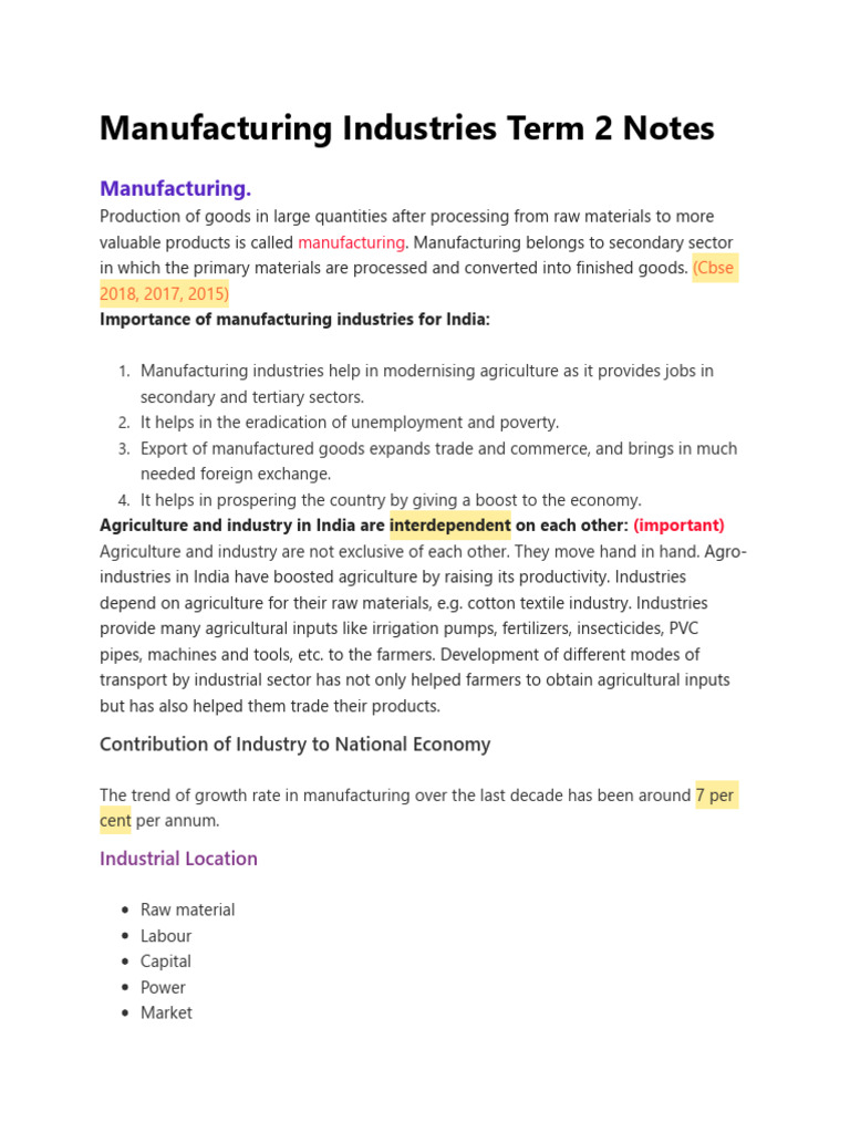 Manufacturing Industries Term 2 Notes | PDF | Pollution | Fertilizer