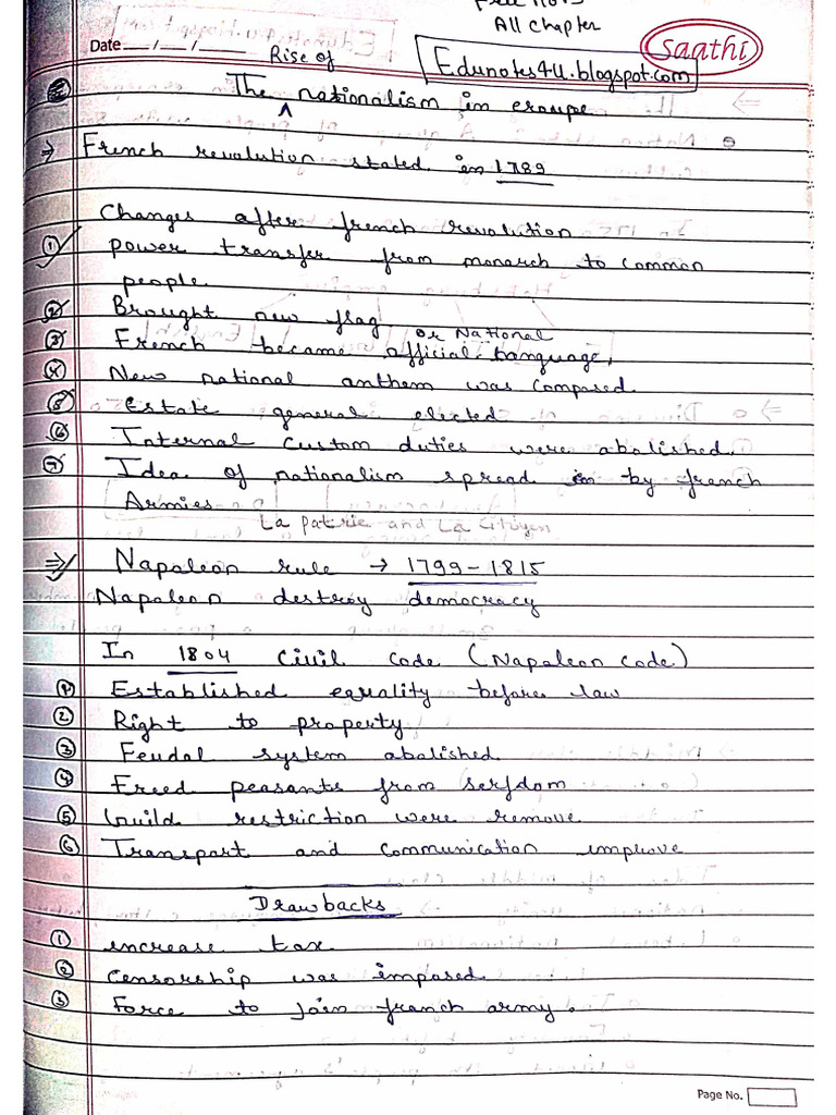 The Rise of Nationalism in Europe Class 10 Handwritten Note | PDF
