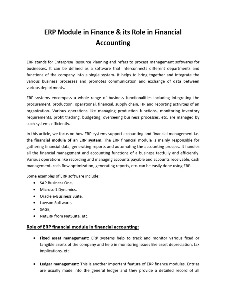ERP in Finance, Its Role and Benefits | PDF | Enterprise Resource ...