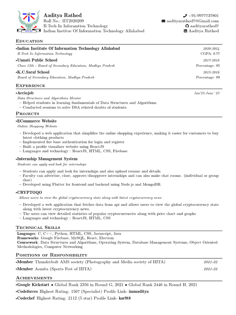 Aaditya's Resume | PDF | World Wide Web | Internet & Web