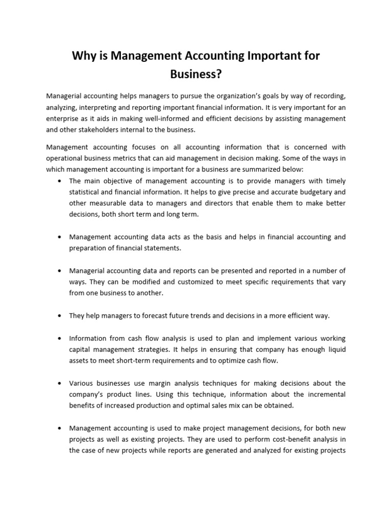 Importance of Management Accounting For Business | PDF | Management ...