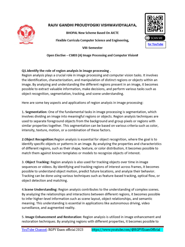 Important Question For Image Processing and Computer Vision | PDF | Computer Vision | Computer ...