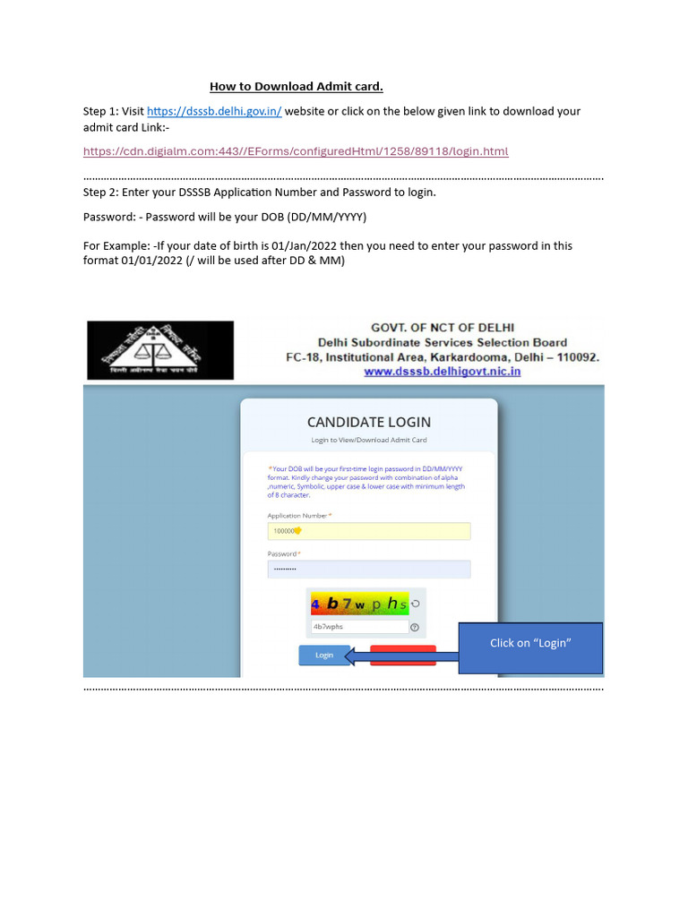 Download DSSSB Admit Card Guide | PDF | Password | Login