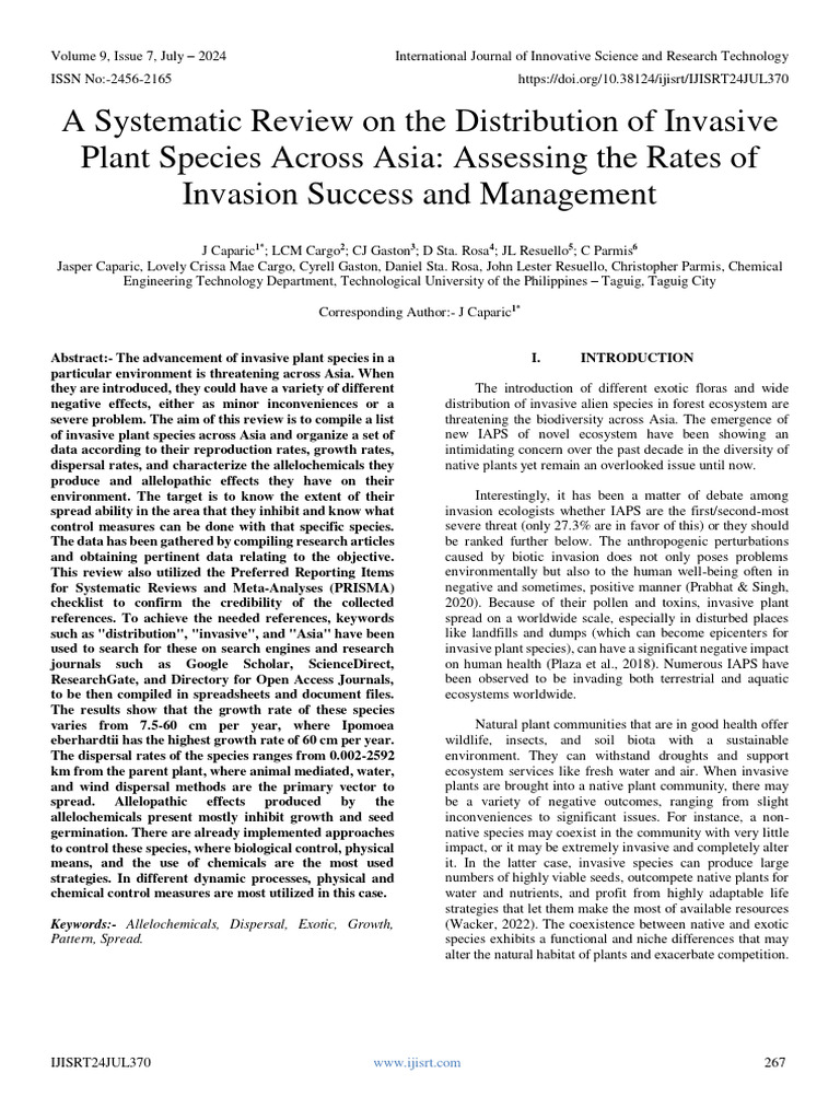 A Systematic Review On The Distribution of Invasive Plant Species ...