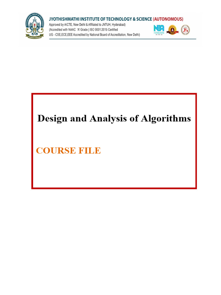 Course File - Cse - Daa 2022-23 Venkat | PDF | Computational Complexity Theory | Engineering