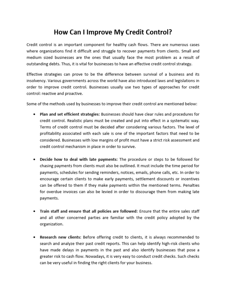 Improving Credit Control | PDF | Credit | Finance & Money Management