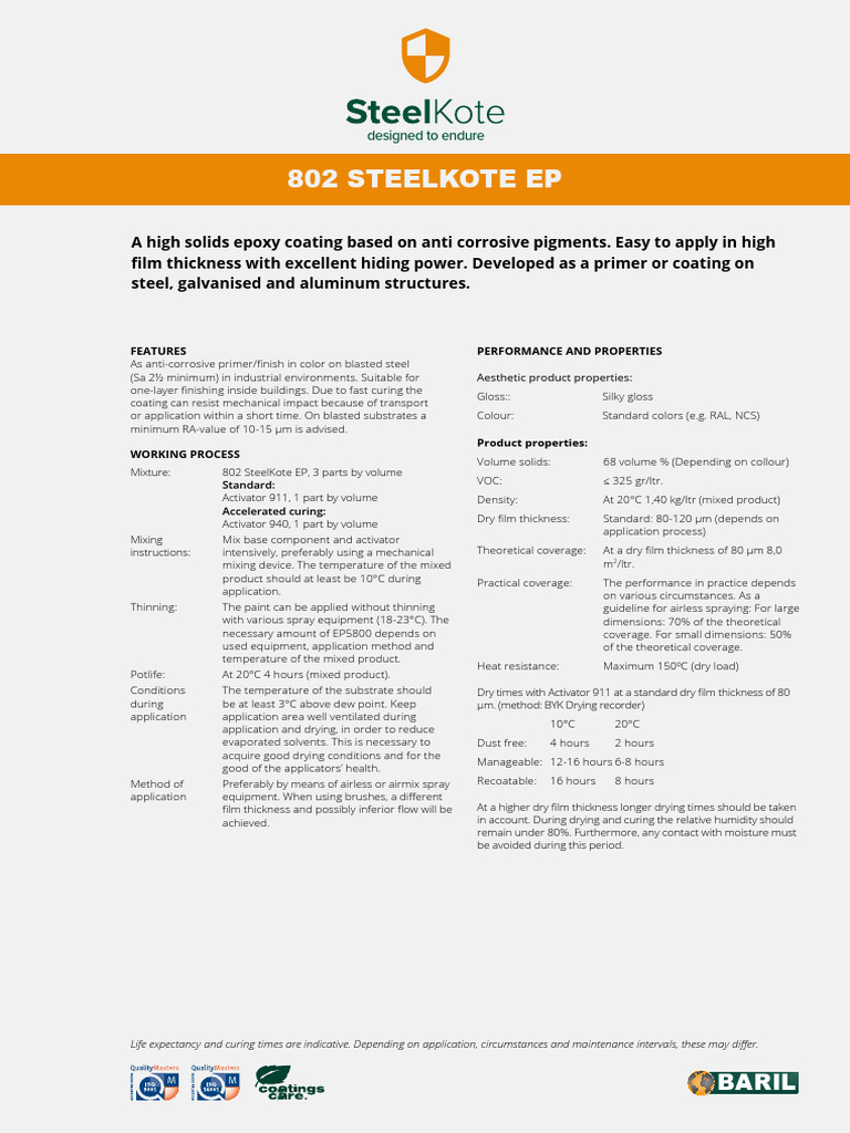 802 Steelkote Ep Datasheet en | PDF | Paint | Legal Liability