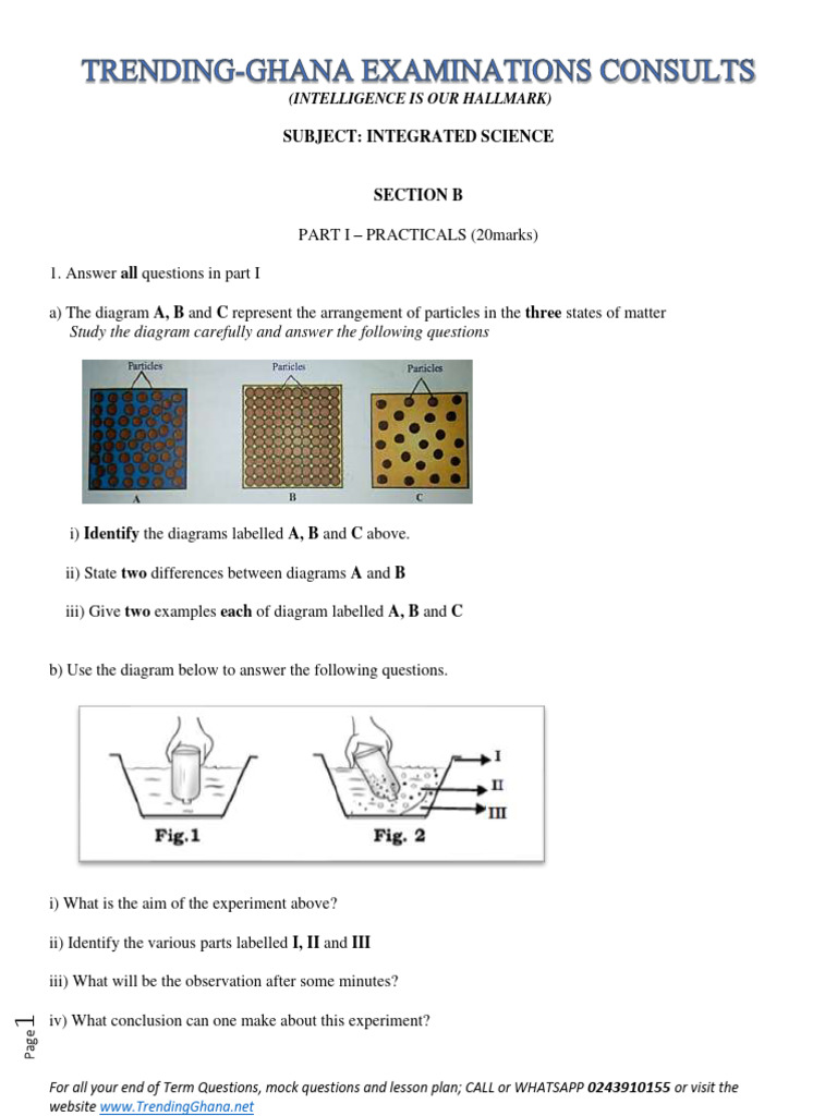 Subject: Integrated Science: Study The Diagram Carefully and Answer The ...