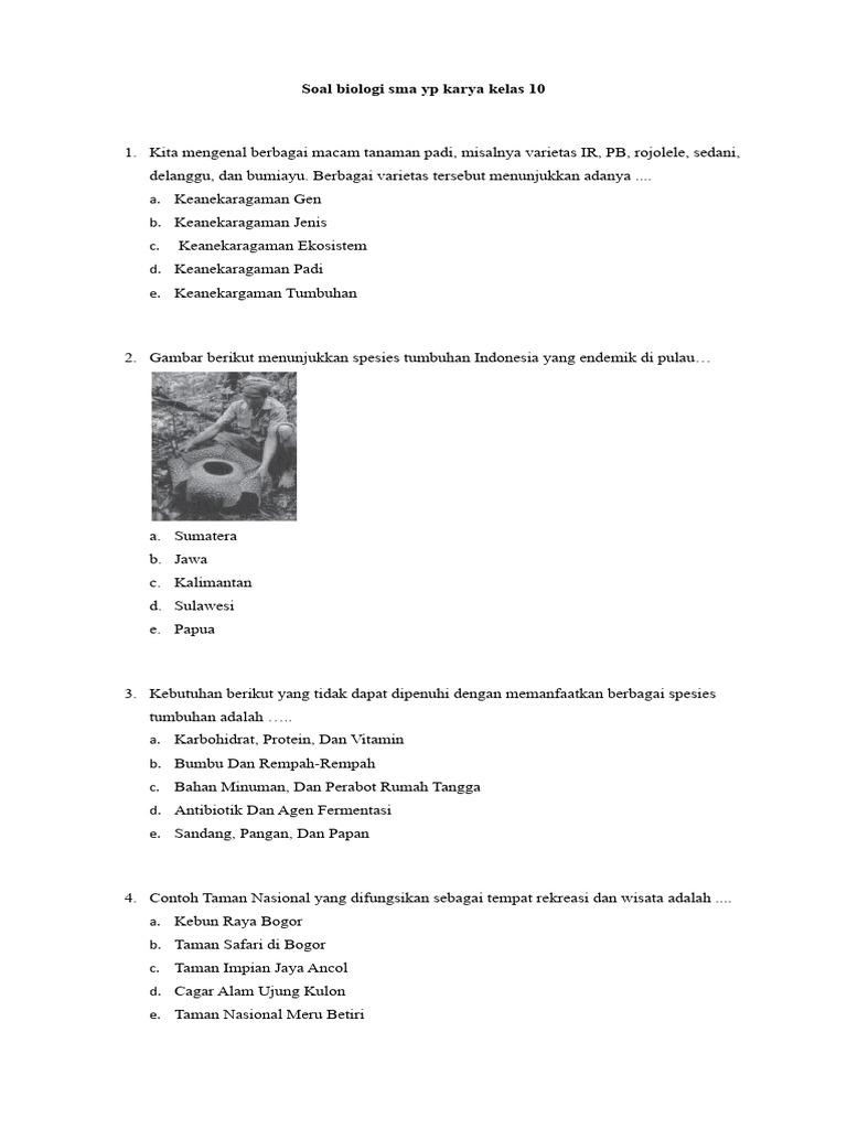 Soal Biologi Kelas 10 | PDF | Sains & Matematika