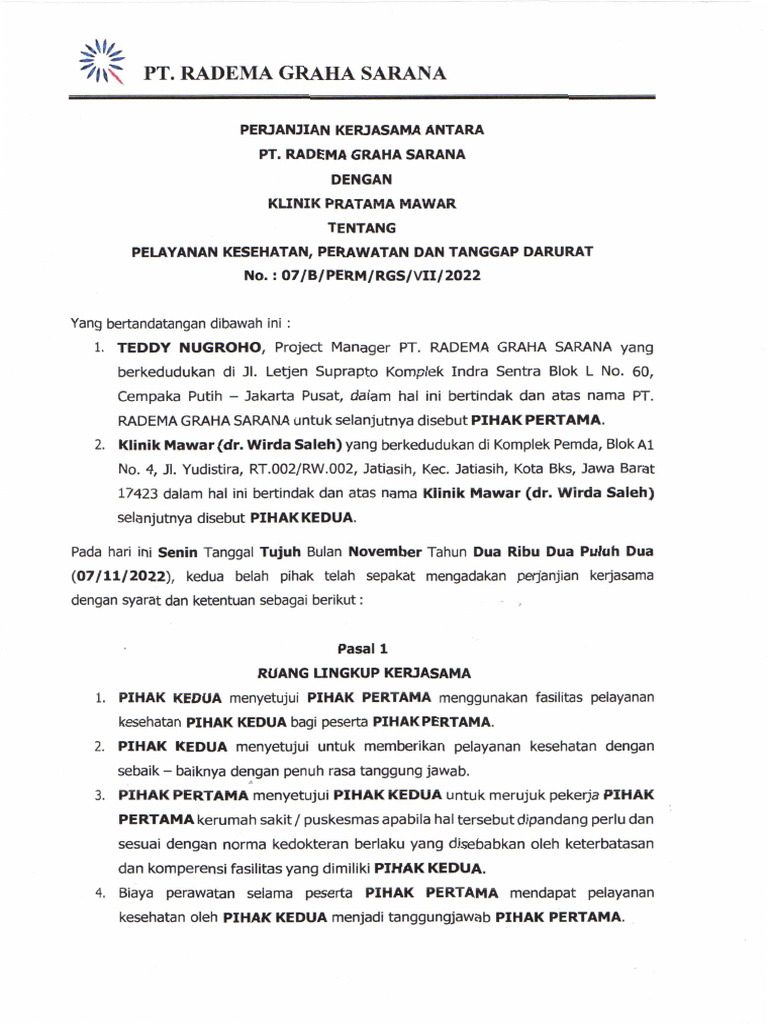Kerjasama Klinik Mawar | PDF