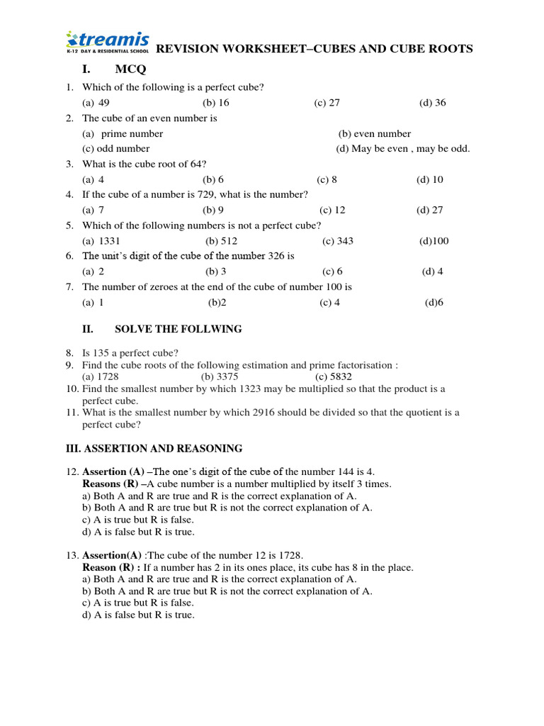 Cube & Cube Roots Practice | PDF | Numbers | Arithmetic