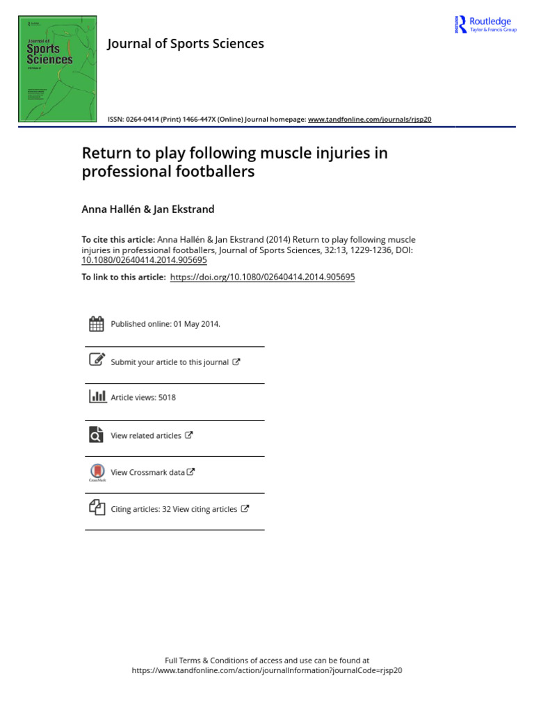 Return To Play Following Muscle Injuries in Professional Footballers ...