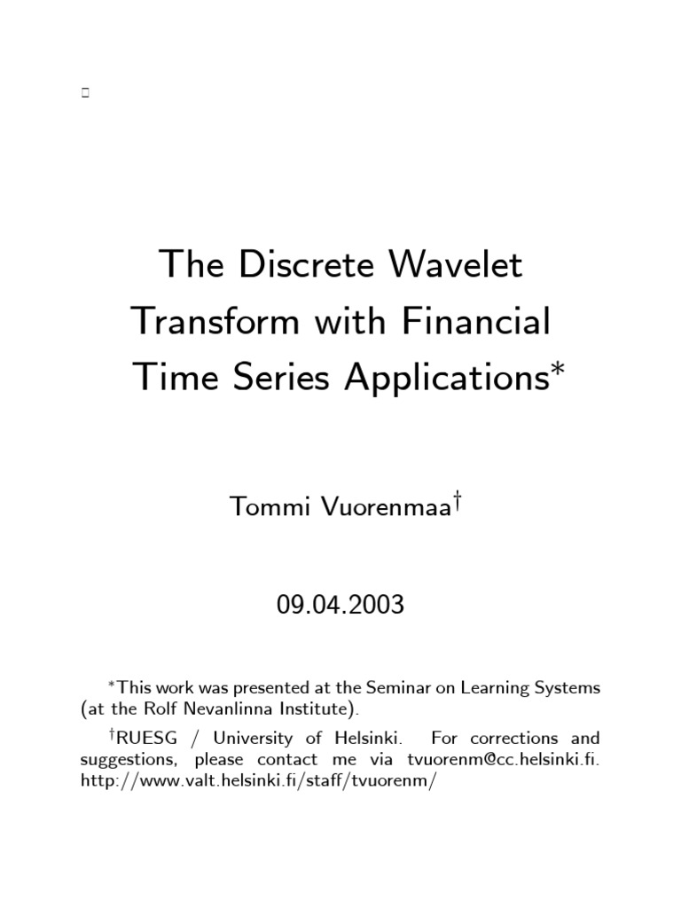 Discrete Wavelet Transform in Finance | PDF | Wavelet | Matrix ...