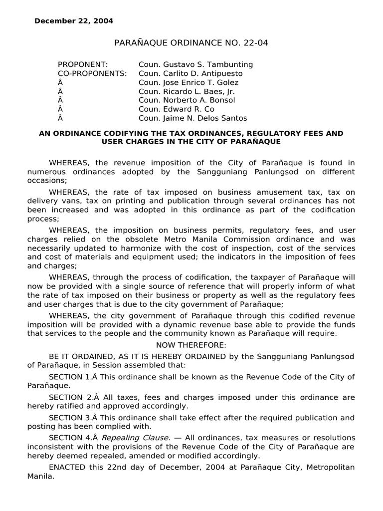 Parañaque Revenue Code Ordinance | PDF | Taxes | Property Tax