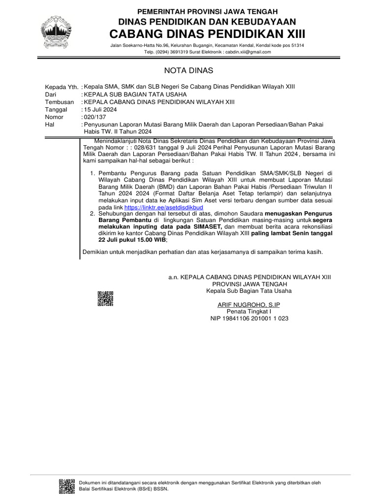 Nota Dinas Penyusunan Laporan TW II 2024 | PDF Nota Dinas Penyusunan Laporan TW II 2024 | PDF