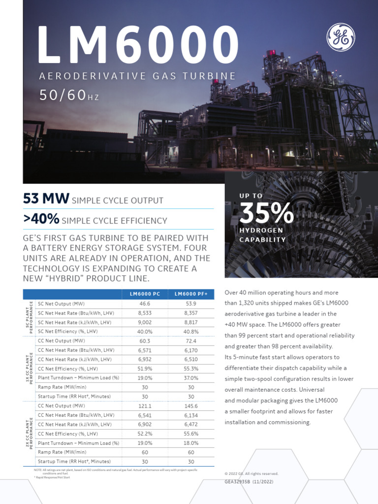 lm6000 Fact Sheet Product Specifications | PDF | Gas Turbine | Energy Technology