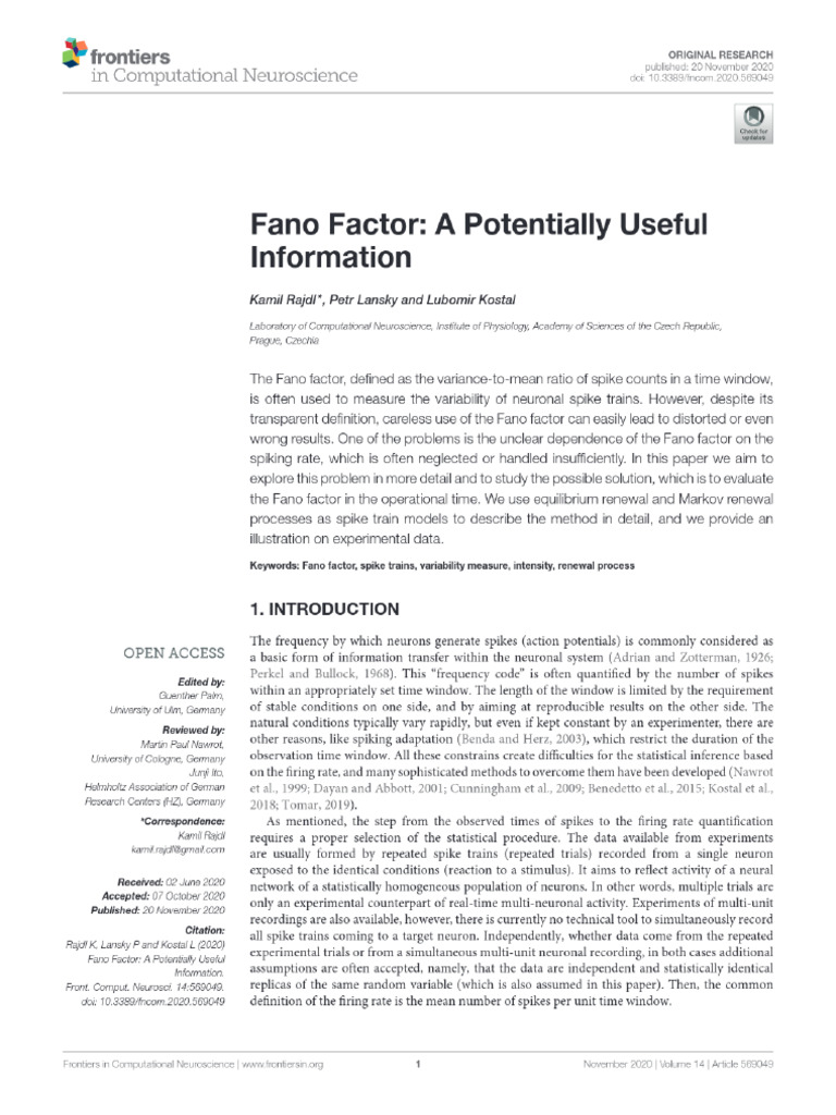 Fano Factor - A Potentially Useful Information - Fncom-14-569049 | PDF
