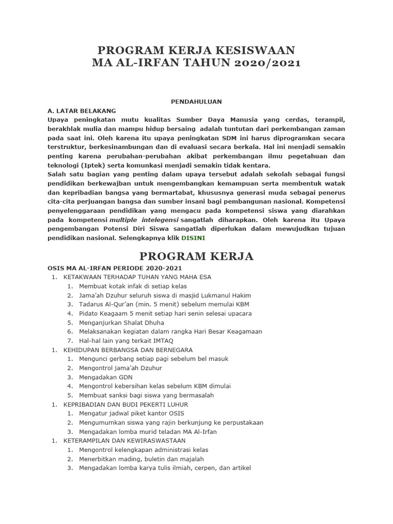 Program Kerja Kesiswaan 2020 | PDF | Karier & Perkembangan