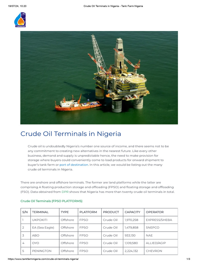 Crude Oil Terminals in Nigeria - Tank Farm Nigeria | PDF | Fuel Production | Petroleum