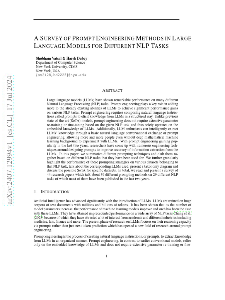 A Survey of Prompt Engineering Methods in LLMs For Different NLP Tasks ... A Survey of Prompt Engineering Methods in LLMs For Different NLP Tasks ...