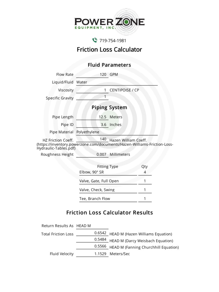 Friction Loss Calculator Overview | PDF | Fluid Dynamics | Hydraulics