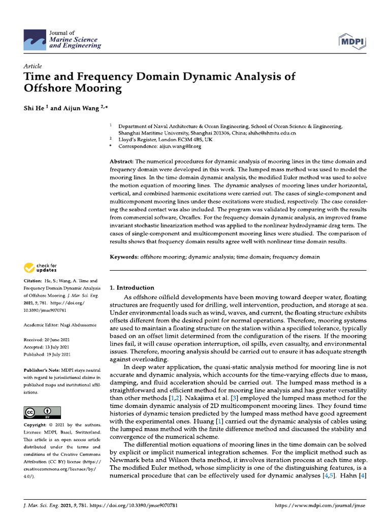 Mooring Freq & Time Domain Analysis | PDF Mooring Freq & Time Domain Analysis | PDF