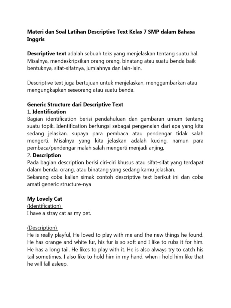 Materi Descriptive Text Kelas 7 SMP | PDF