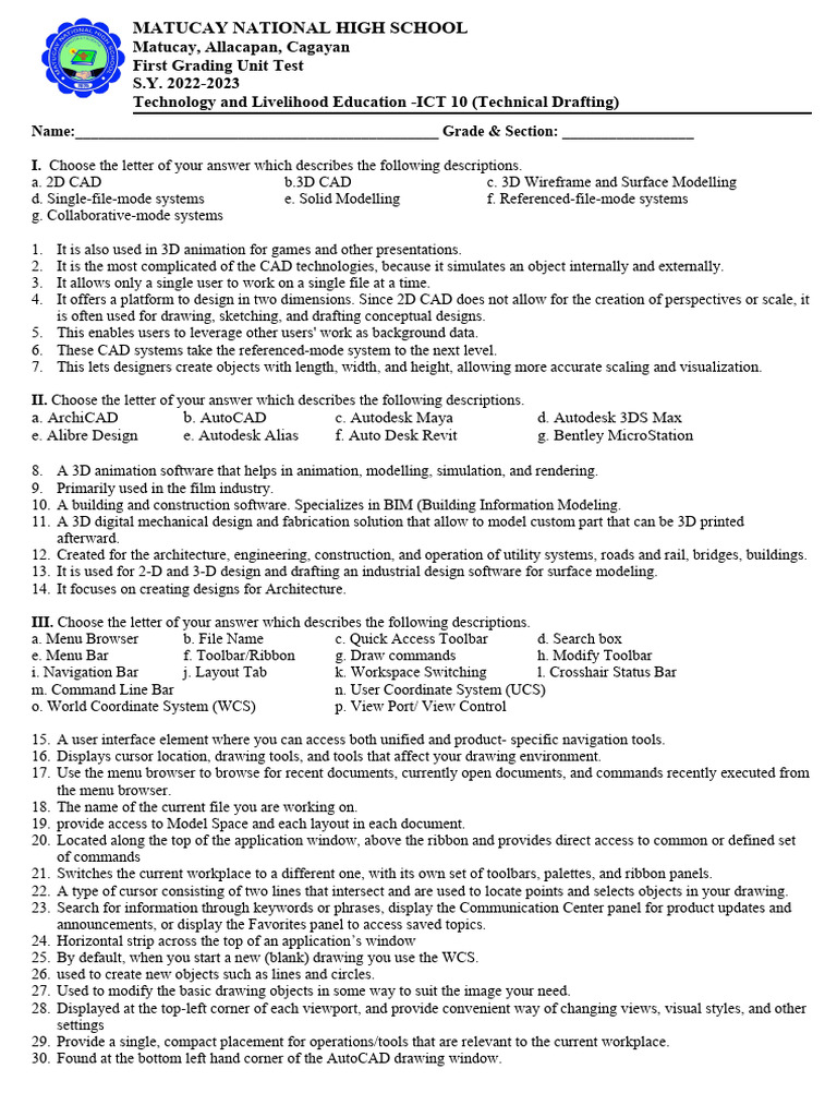 Mnhs Tle Ict 10 Unit Test Set A Quarter 1 | PDF | Computer Aided Design ...