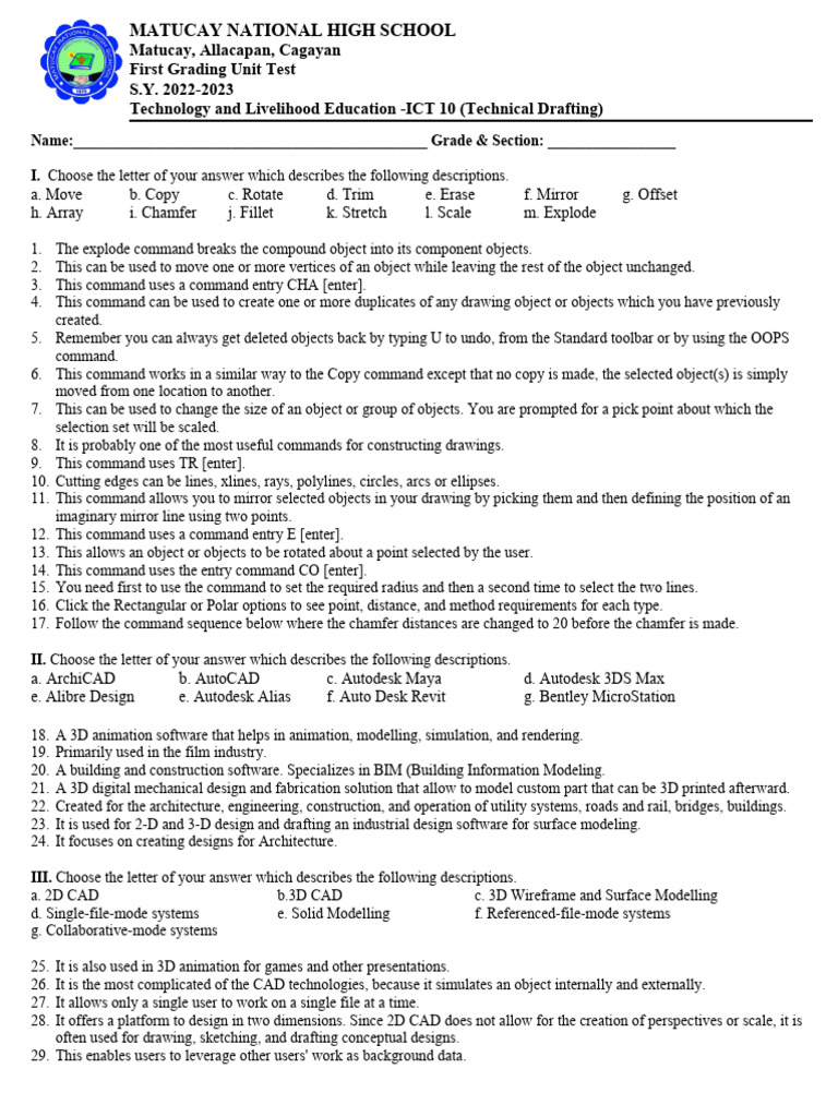 Mnhs Tle Ict 10 Unit Test Set B Quarter 1 | PDF | 3 D Computer Graphics ...