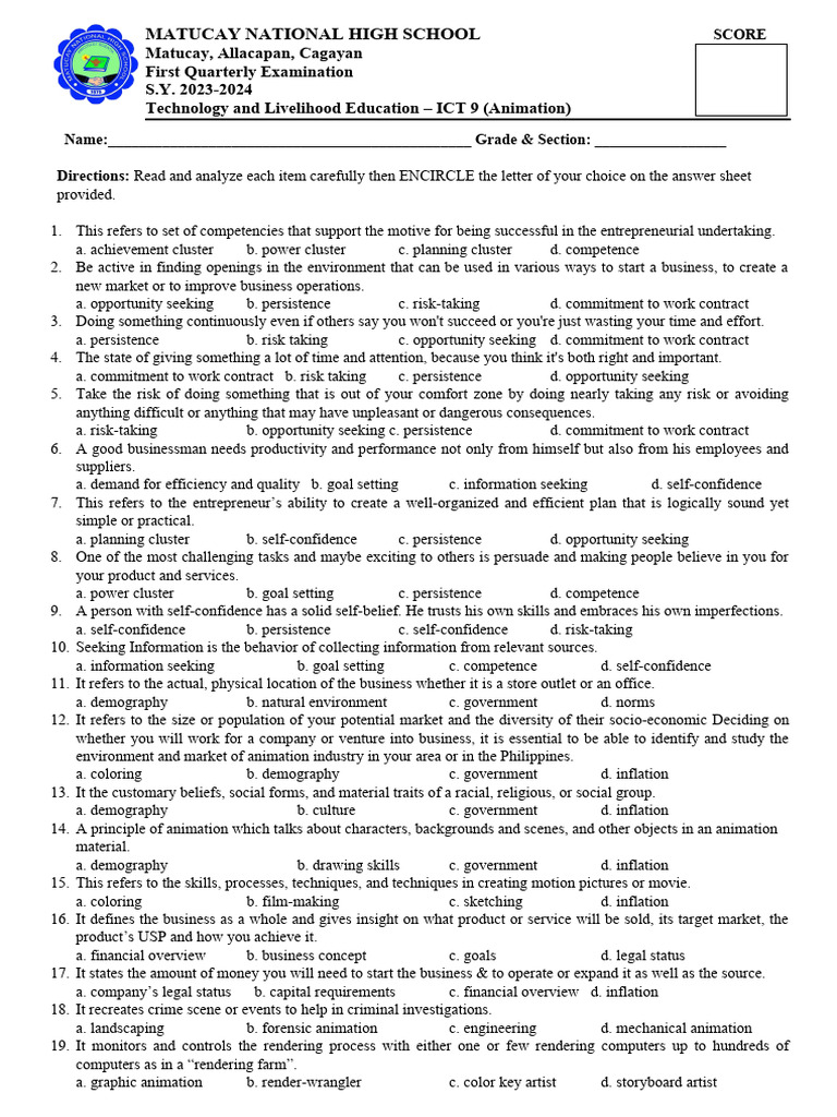 Mnhs Tle Ict 9 Quarter 1 Exam | PDF | Computer Data Storage | Random Access Memory