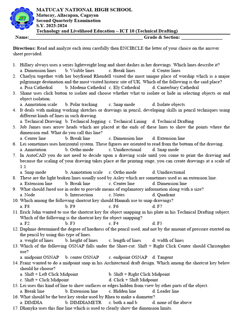 Mnhs Tle Ict 10 Quarter 2 Exam | Download Free PDF | Drawing | Vertex ...