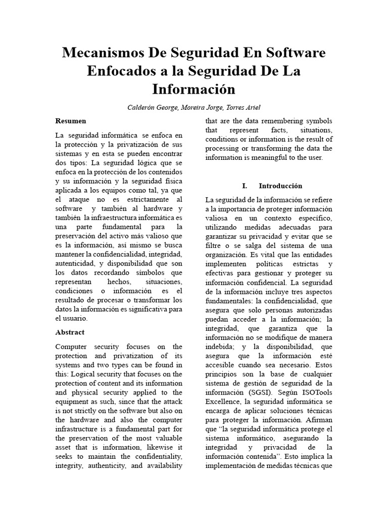 Mecanismos De Seguridad En Software Enfocados a la Seguridad De La ...
