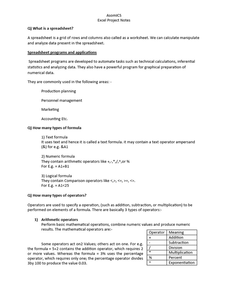 excel notes | PDF | Spreadsheet | Microsoft Excel