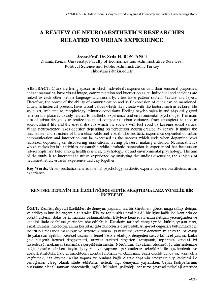 A Review of Neuroaesthetics Researches Related To Urban Experience | PDF | Experience | Perception