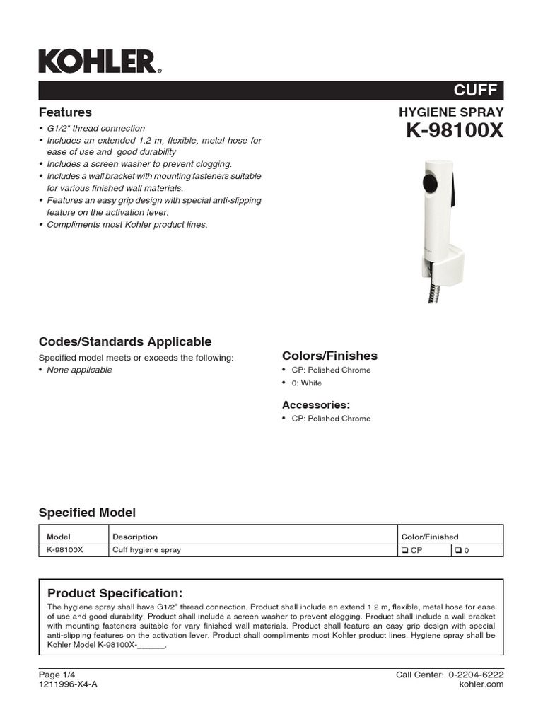 K - 98100X Cuff Hygiene Spray | PDF