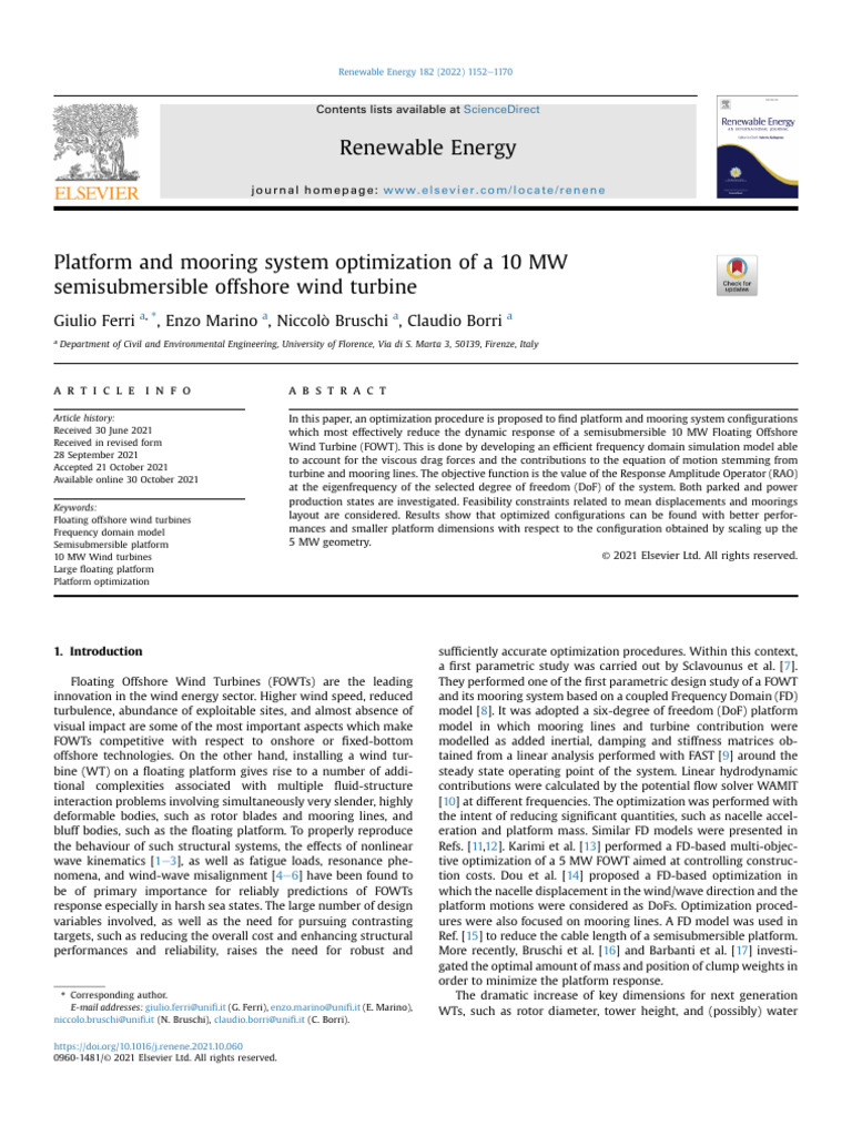 Platform and Mooring System Optimization Semi Sub FOWT | PDF ...