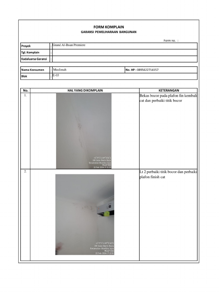 Form Komplain RUMAH | PDF