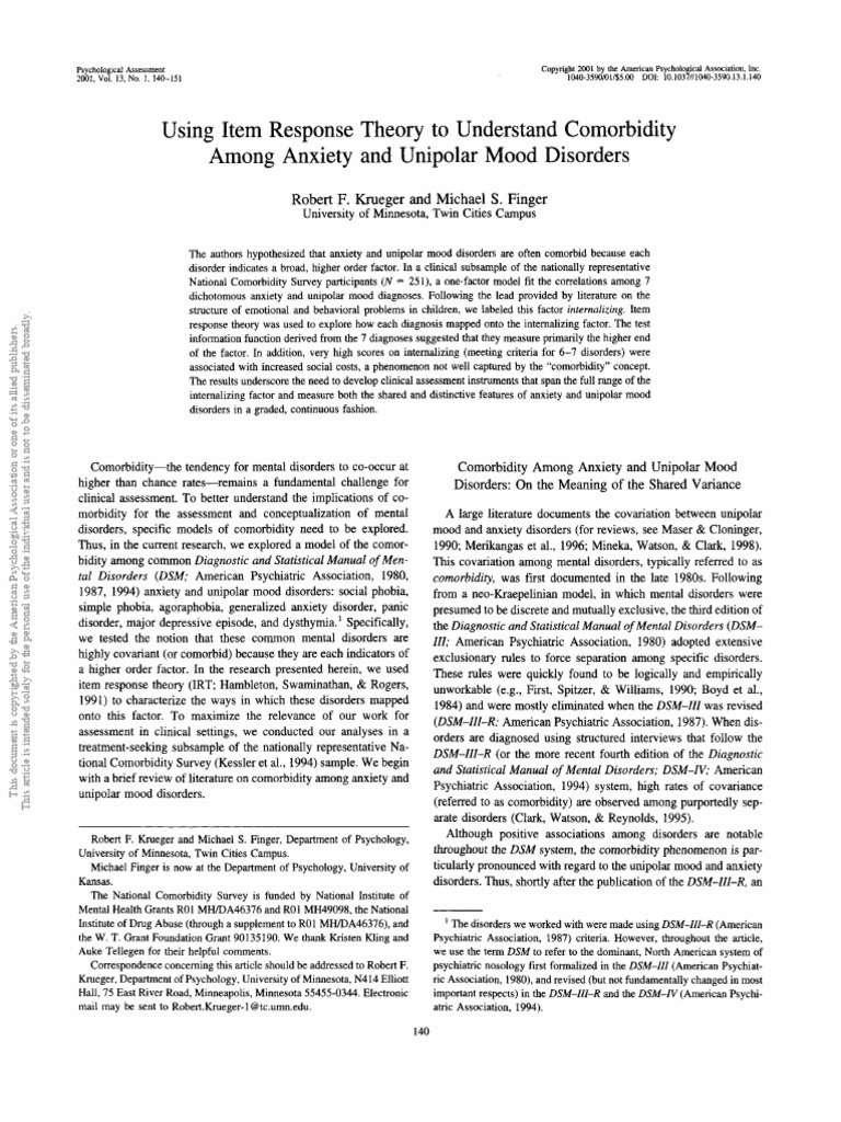 Using Item Response Theory To Understand Comorbidity Among Anxiety and ...
