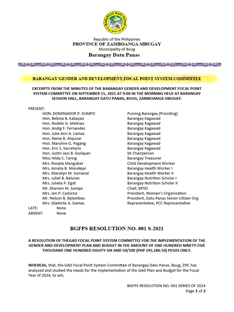 1 Bgfps Resolution No. 001 Series of 2021 | PDF