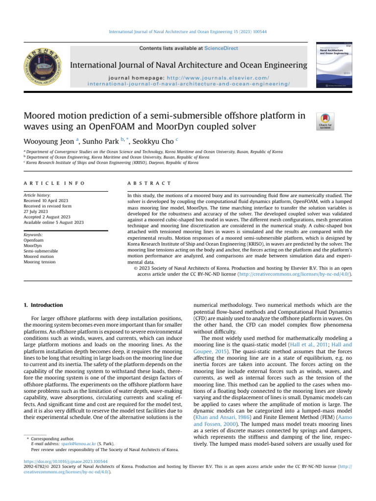 Moored Motion Prediction Openfoam And Moordyn Pdf Force Computational Fluid Dynamics