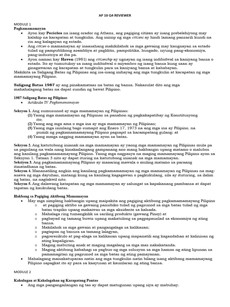 Ap 10 Q4 Reviewer | PDF