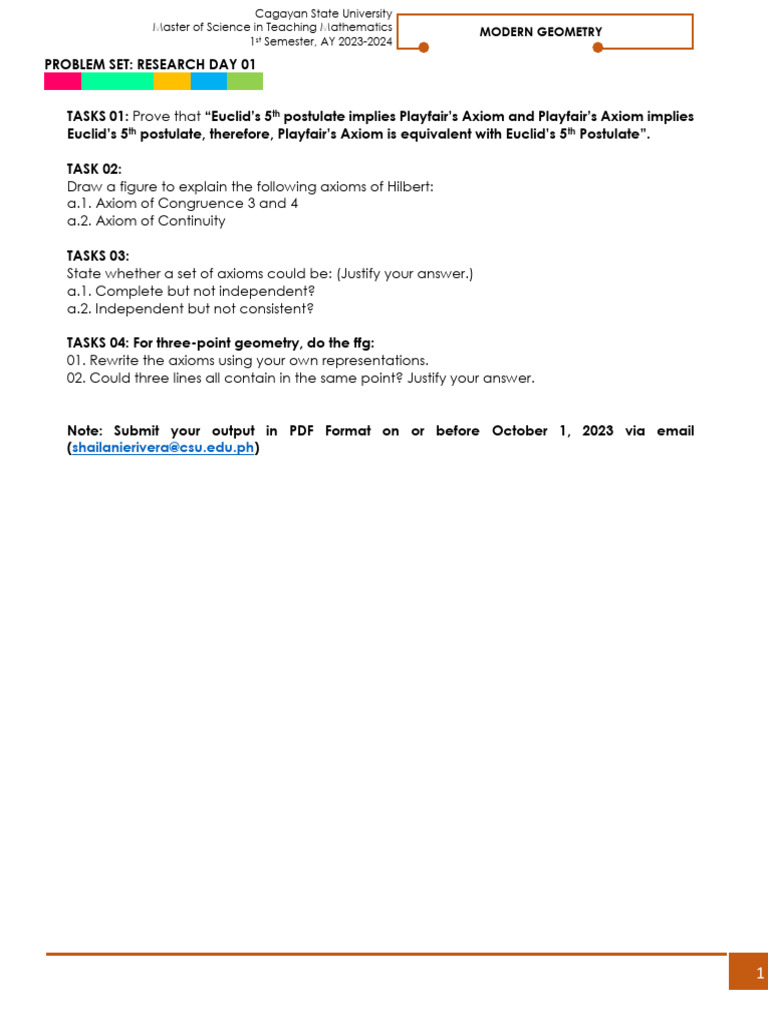 Norveen s. Campanilla Problem-set-01 | Download Free PDF | Axiom | Elementary Geometry