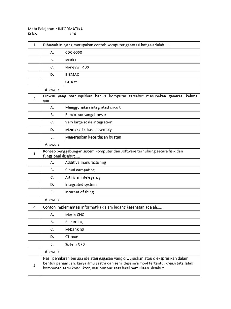 Soal Remidi Informatika Genap 2024 Kelas 10 | PDF | Seni